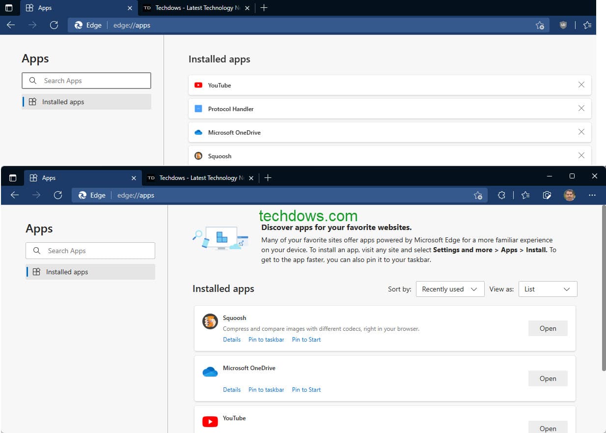 Microsoft Edge Apps Interface refreshed with Grid view, Sorting options ...